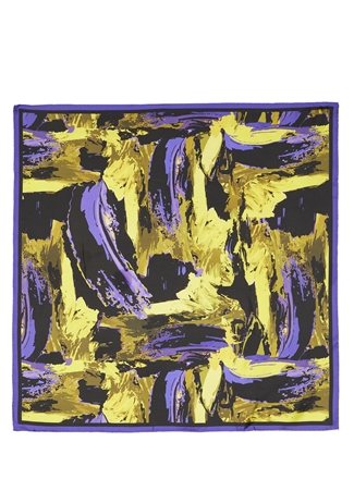 Beymen Club Kadın Mor Sarı Fırça Desenli 90x90 İpek Eşarp Siyah Eu