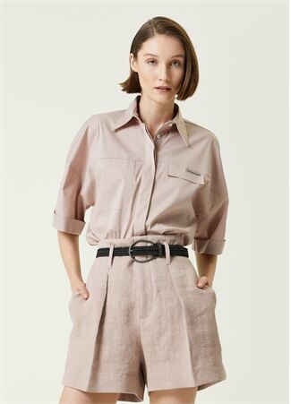 Brunello Cucinelli Kadın Pembe Cep Detaylı Kısa Kol Gömlek S EU
