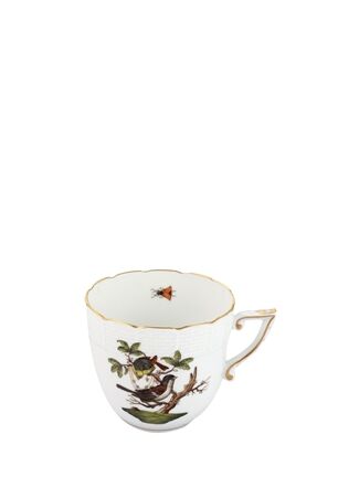 Herend Beyaz Kuş Desenli Porselen Çay Fincanı Çok Renkli