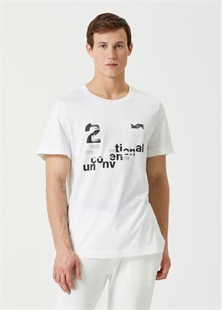 Knt Erkek Beyaz Kontrast Baskılı T-shirt M EU