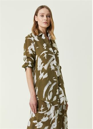 On The Island Kadın Haki Desenli İpek Gömlek 38 IT