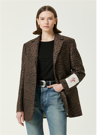 Golden Goose Kadın Kahverengi Leopar Desenli Yün Blazer Siyah 42 IT
