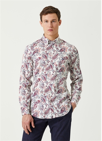 Etro Erkek Bordo Beyaz Etnik Desenli Gömlek 39 IT