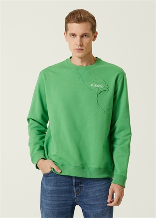 Valentino Erkek Yeşil Çiçek Patch Detaylı Sweatshirt S EU Valentino Erkek Yeşil Çiçek Patch Detaylı Sweatshirt S EU