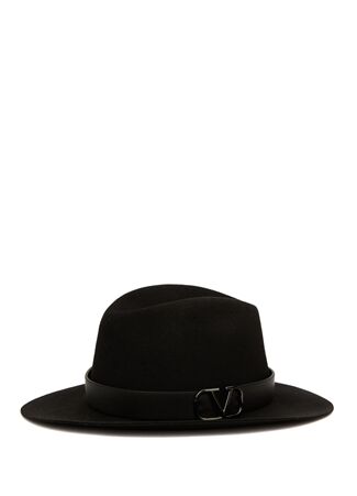 Valentino Garavani Kadın Siyah Logo Detaylı Deri Şapka M EU
