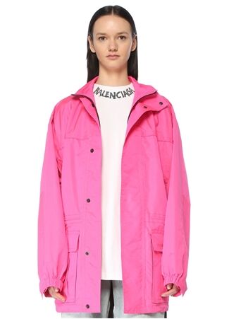 Balenciaga Kadın Şeftali Kapüşonlu Beli Büzgülü Parka Pembe 36 IT