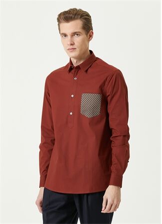 Pal Zileri Erkek Bordo Etnik Desen Cepli Gömlek 42 IT
