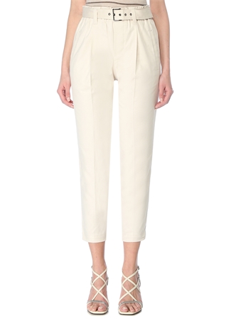 Brunello Cucinelli Kadın Beyaz Beli Kemerli Pilili Pantolon 38 IT