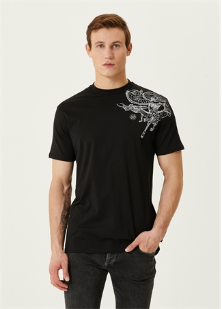 Philipp Plein Erkek Siyah Taşlı Figür İşlemeli T-shirt L EU