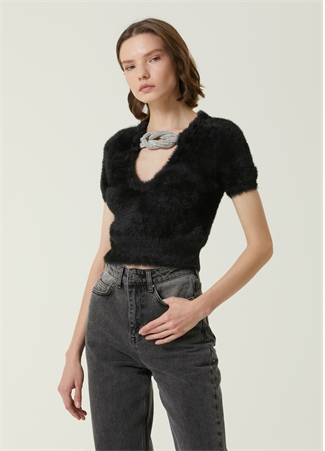 Alexander Wang Kadın Siyah V Yaka Taşlı Suni Kürk Triko XS EU Alexander Wang Kadın Siyah V Yaka Taşlı Suni Kürk Triko XS EU