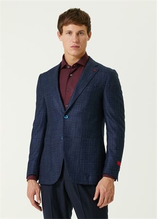 Isaia Erkek Lacivert Kelebek Yaka Yün Ceket 48 IT