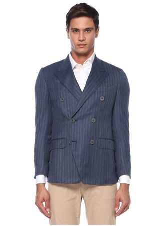 Pal Zileri Erkek Lacivert Kırlangıç Yaka Çizgili Yün Ceket Mavi 50 IT