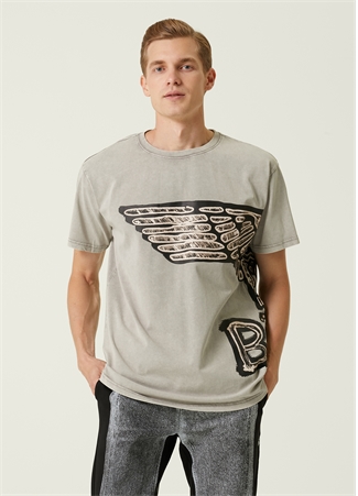 Boy London Erkek Gri Baskılı Bisiklet Yaka Basic T-shirt XS EU