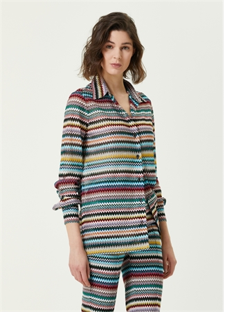 Missoni Kadın Simli Zikzak Desenli Triko Gömlek 42 IT Missoni Kadın Simli Zikzak Desenli Triko Gömlek 42 IT