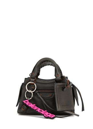Balenciaga Kadın Siyah Logolu Deri Omuz Çantası EU