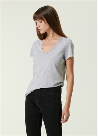 Allsaints Kadın Gri Melanj V Yaka Basic T-shirt S EU Allsaints Kadın Gri Melanj V Yaka Basic T-shirt S EU