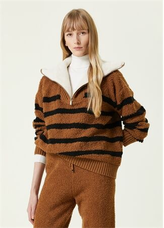 Network Kadın Basic Fit Kahverengi Çizgili Kazak L EU