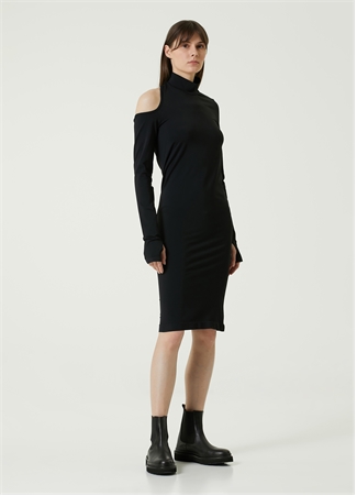 Helmut Lang Kadın Siyah Asimetrik Dekolteli Midi Triko Elbise XS/S EU Helmut Lang Kadın Siyah Asimetrik Dekolteli Midi Triko Elbise XS/S EU