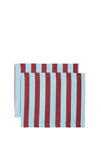 La Doublej 2li Bordo Mavi Çizgili Keten Amerikan Servis Seti