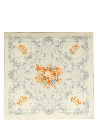 Beymen Kadın Gri Çiçek Desenli 90x90 Twill İpek Eşarp EU