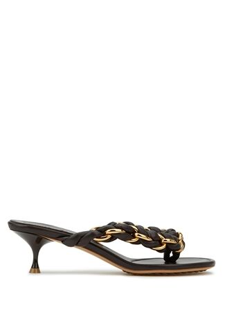 Bottega Veneta Kadın Kahverengi Zincir Bantlı Deri Terlik 36 EU