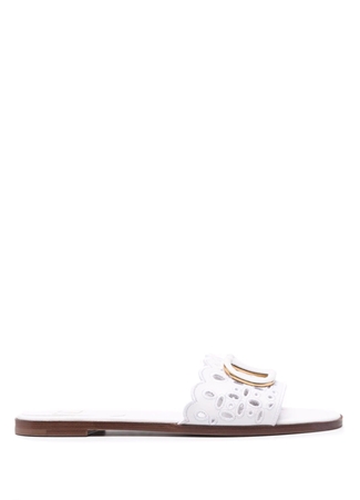 Valentino Garavani Kadın Beyaz Logolu Deri Terlik 39 EU