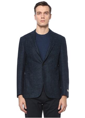 Canali Erkek Lacivert Kelebek Yaka Dokulu Yün Ceket 54 IT