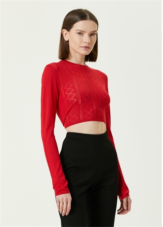 Miu Kadın Kırmızı Sırt Detaylı Crop Kaşmir Triko 38 IT Miu Kadın Kırmızı Sırt Detaylı Crop Kaşmir Triko 38 IT