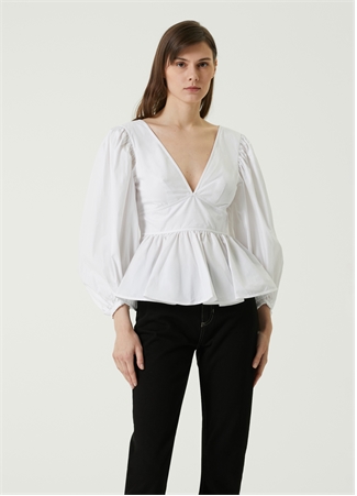 Staud Kadın Beyaz V Yaka Peplum Detaylı Bluz 2 US Staud Kadın Beyaz V Yaka Peplum Detaylı Bluz 2 US