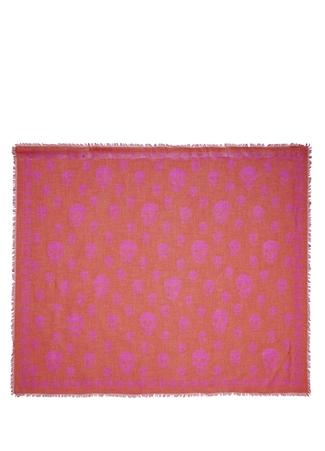Alexander Mcqueen Kadın Turuncu Pembe Kuru Kafa Baskılı Şal Eu Alexander Mcqueen Kadın Turuncu Pembe Kuru Kafa Baskılı Şal Eu