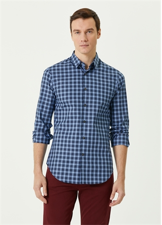 Pal Zileri Erkek Lacivert Kareli Gömlek 42 IT Pal Zileri Erkek Lacivert Kareli Gömlek 42 IT