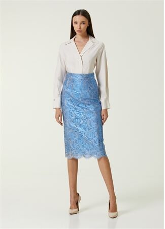 Dolce&Gabbana Kadın Mavi Midi Dantel Kalem Etek 42 IT