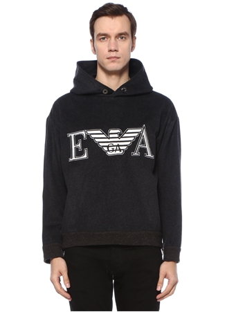 Emporio Armani Erkek Lacivert Kapüşonlu Logolu Yün Sweatshirt Gri L EU Emporio Armani Erkek Lacivert Kapüşonlu Logolu Yün Sweatshirt Gri L EU