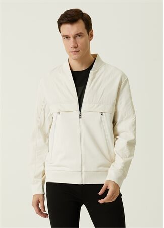 Boss Erkek Beyaz Dik Yaka Fermuarlı Sweatshirt S EU