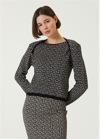 Balmain Kadın Siyah Bej Logo Jakarlı Yün Triko 38 FR Balmain Kadın Siyah Bej Logo Jakarlı Yün Triko 38 FR