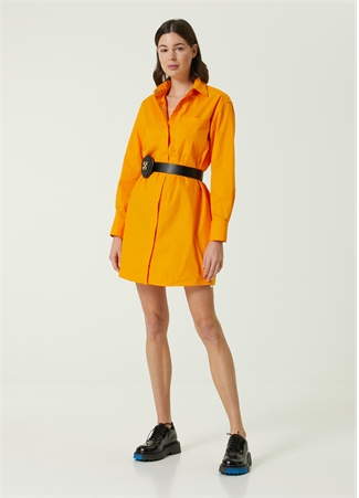 Off-White Kadın Turuncu Bel Detaylı Mini Gömlek Elbise 38 IT