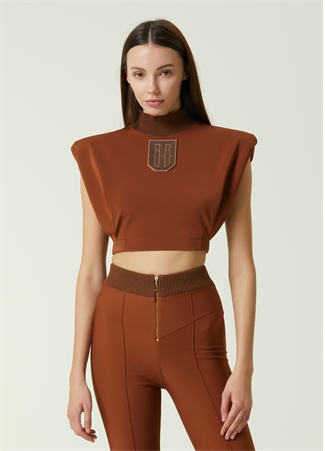 Raisa Vanessa Kadın Kahverengi Dik Yaka Logolu Crop Bluz 36 EU Raisa Vanessa Kadın Kahverengi Dik Yaka Logolu Crop Bluz 36 EU