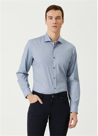 Pal Zileri Erkek Mavi Kare Desenli Gömlek 40 IT