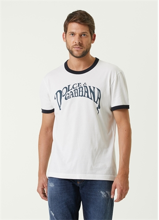 Dolce&Gabbana Erkek Beyaz Lacivert Logolu T-shirt Bej 48 IT Dolce&Gabbana Erkek Beyaz Lacivert Logolu T-shirt Bej 48 IT