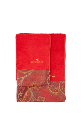 Etro Home Kırmızı Şal Desenli Logolu 2li Havlu Seti Etro Home Kırmızı Şal Desenli Logolu 2li Havlu Seti