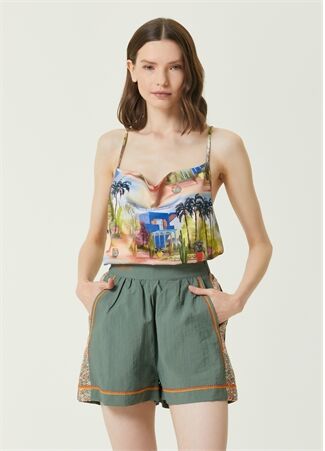 Les Benjamins Kadın Degaje Yaka Desenli Askılı Bluz Xs Eu