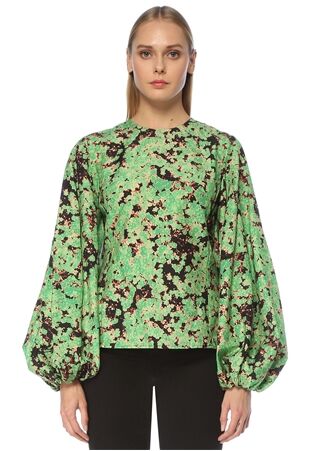 Camilla and Marc Kadın Yeşil Çiçekli Balon Kol Bluz 0 US