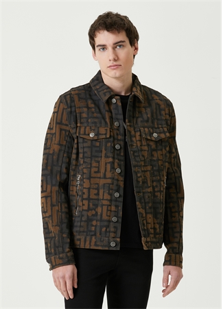 Balmain Erkek Kahverengi Logo Desenli Denim Ceket 48 IT Balmain Erkek Kahverengi Logo Desenli Denim Ceket 48 IT