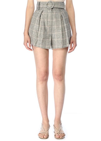 Sandro Kadın Gri Yüksek Bel Ekoseli Kemerli Şort 36 FR