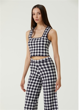 Staud Kadın Lacivert Kareli Crop Bluz L EU Staud Kadın Lacivert Kareli Crop Bluz L EU