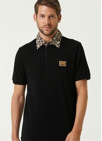 Dolce&Gabbana Erkek Siyah Yakası Leopar Desenli T-shirt 46 IT