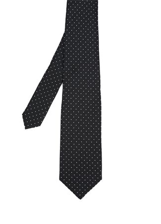 Isaia Erkek Siyah Puantiyeli İpek Kravat EU