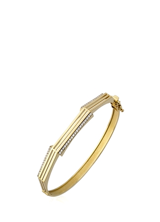 Baguette Kadın Fatale Pırlantalı Altın Rengi Bileklik EU