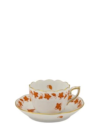 Herend Turuncu Beyaz Çiçek Desenli Kahve Fincanı Herend Turuncu Beyaz Çiçek Desenli Kahve Fincanı