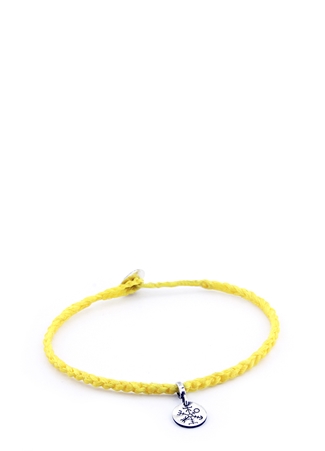 Kayra Khan Erkek Sarı Örgü Dokulu Gümüş Rengi Bileklik EU